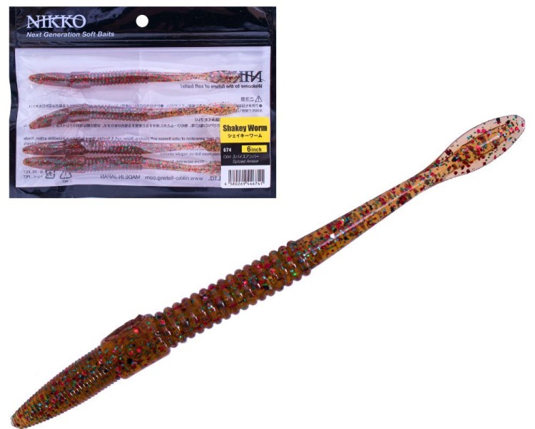 NIKKO 674 Shakey Worm 6'' #C04 Spiced Ambe Lures buy at Fishingshop.kiwi